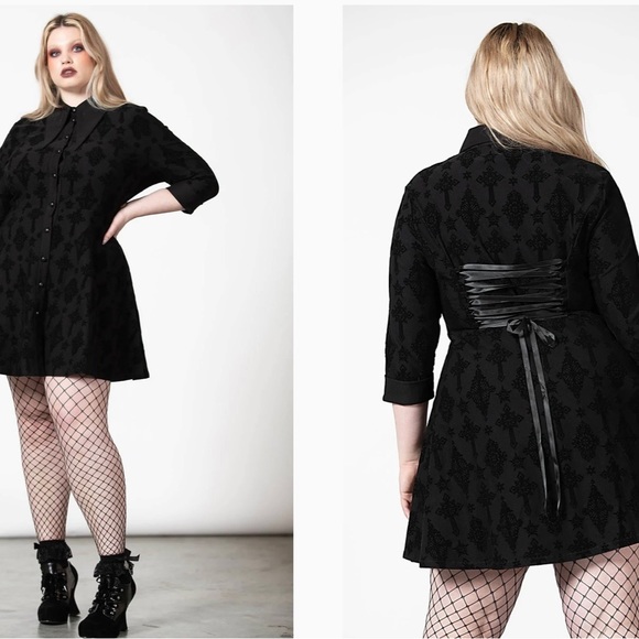 Killstar | Dresses | Killstar Flocked Gothic Collar Dress 3x | Poshmark